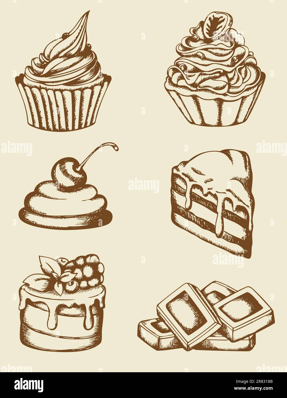 Set of vintage hand drawn cakes and chocolate Stock Vector Image & Art ...