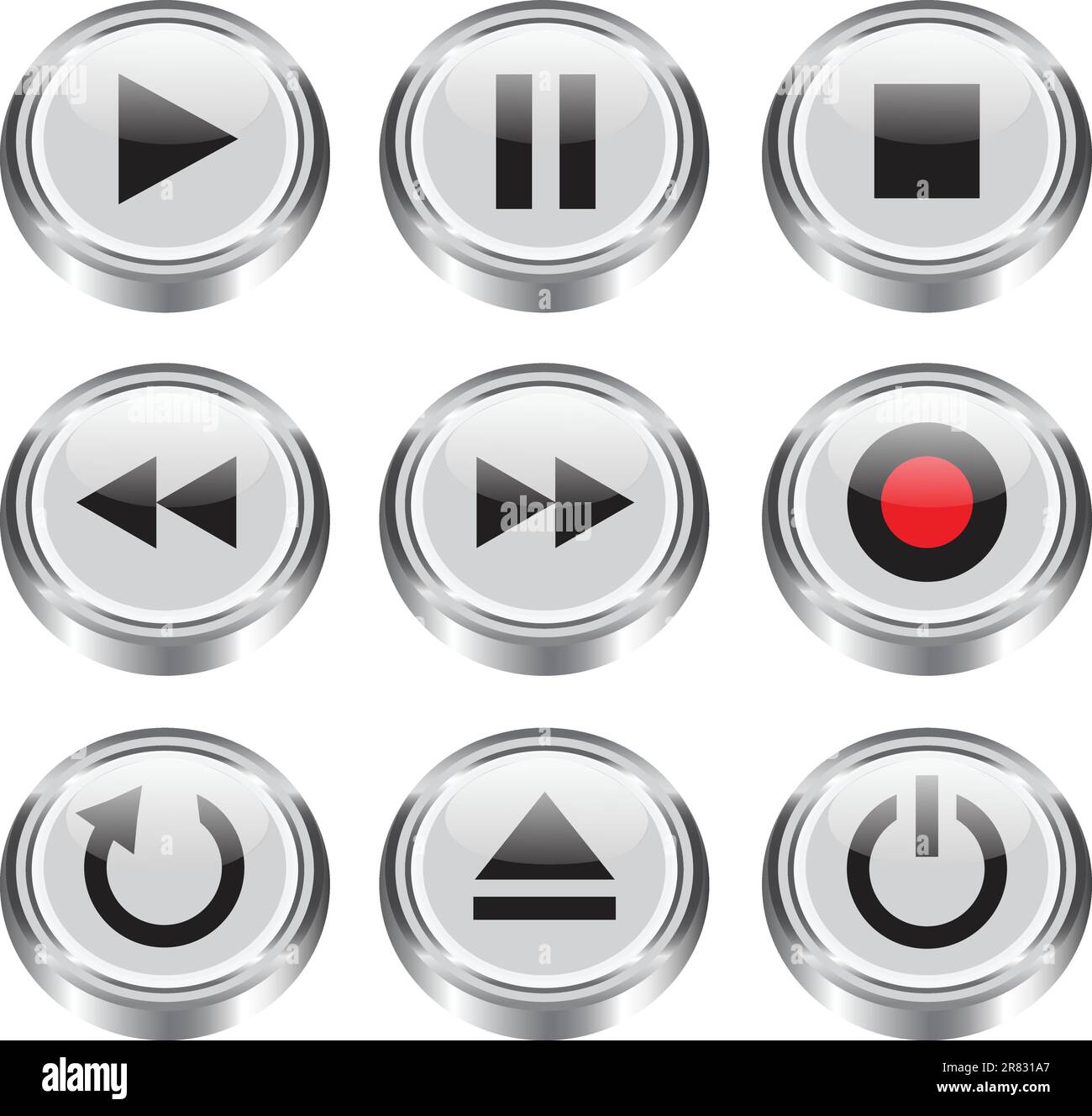 Multimedia control glossy icon/button set for web, applications ...
