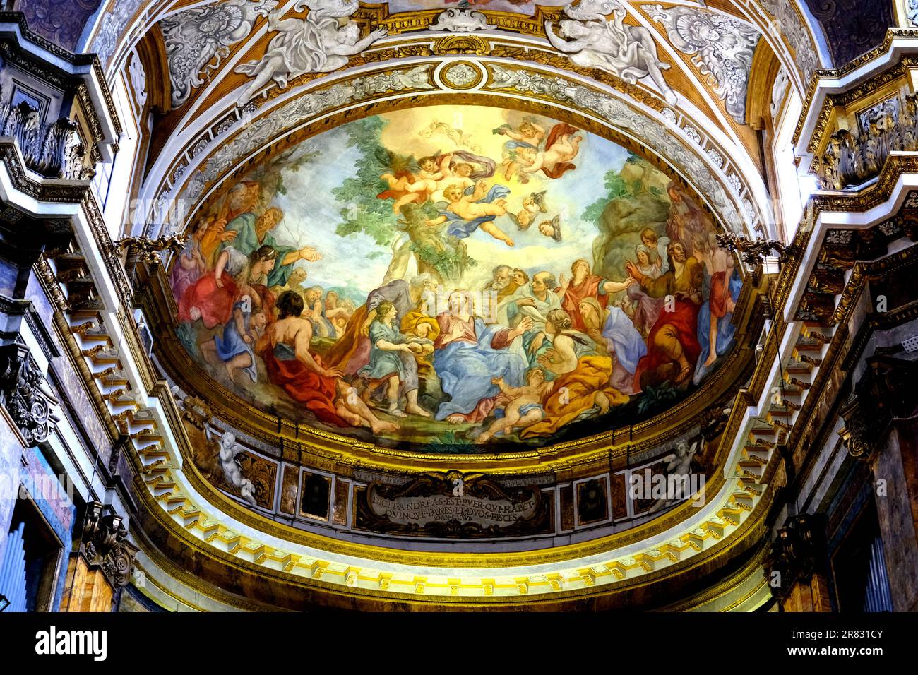 The fresco of The Miracle of Multiplication in Basilica Sant'Andrea ...