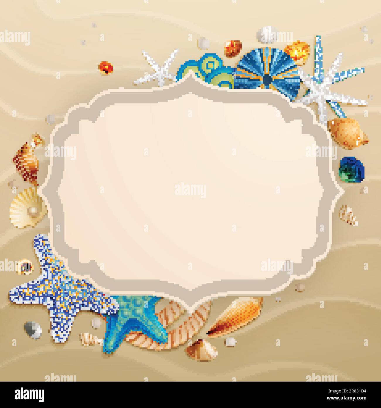 Vintage Holiday greeting card with shells and starfishes and place for ...