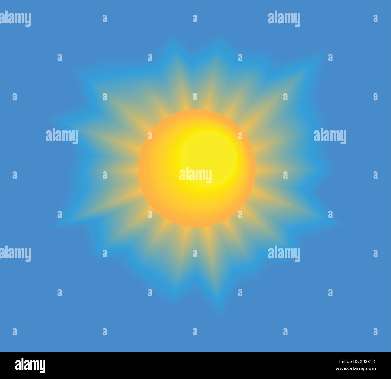 Sun shining with realistic rays on blue sky. Vector illustration Stock ...