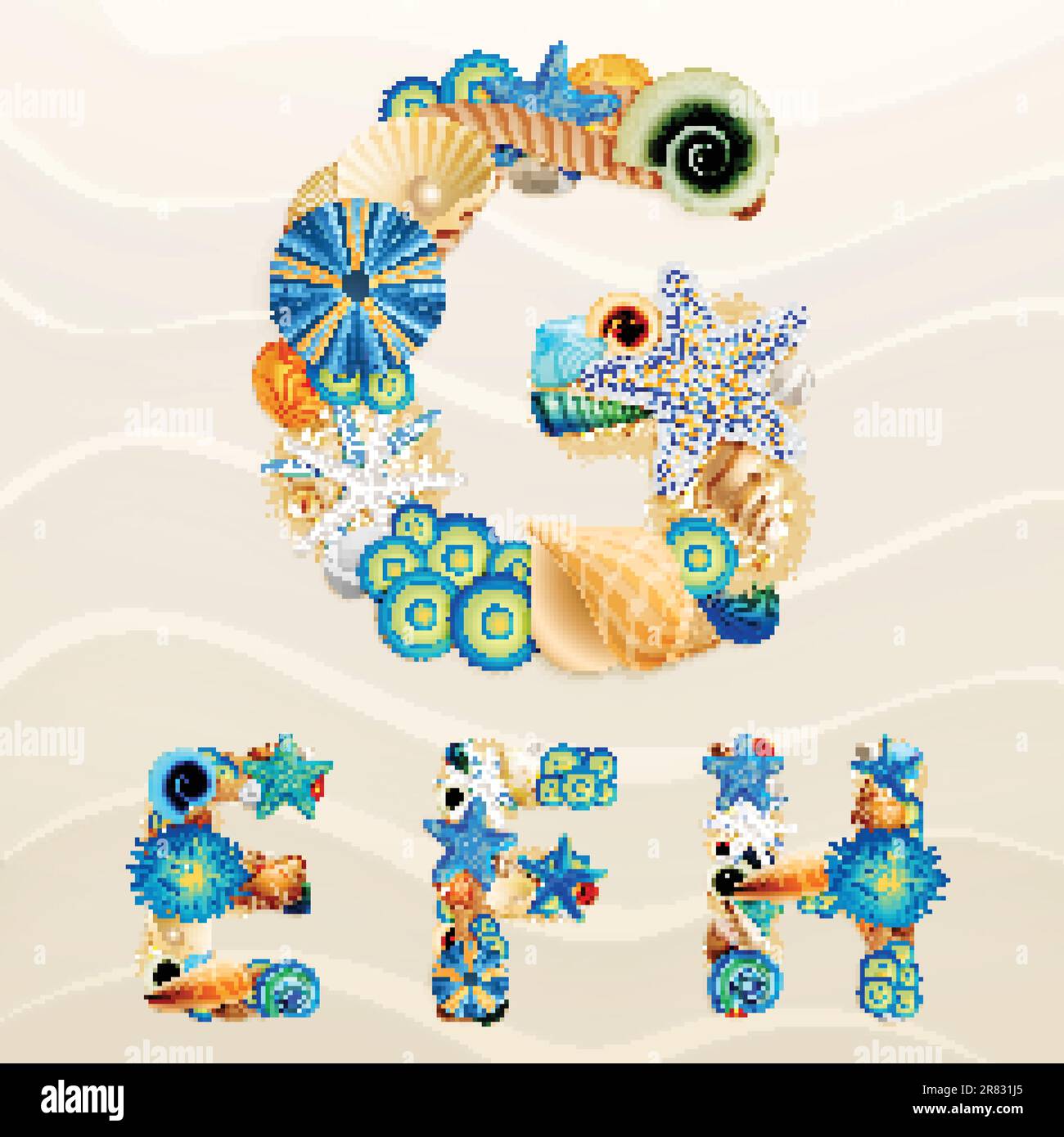 Vector sea life font on sand background. Check my portfolio for other ...