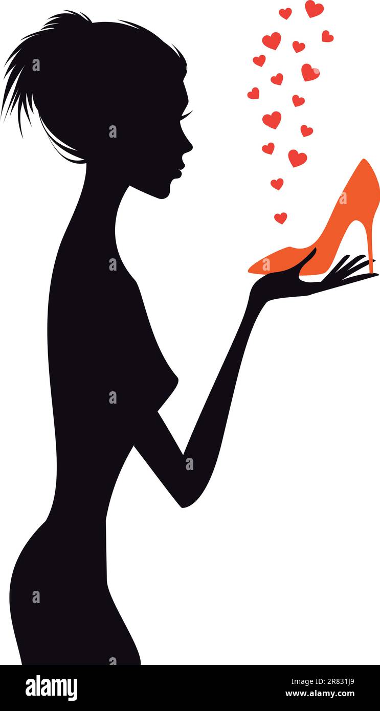 fashion woman with shoe and red hearts, vector illustration Stock ...