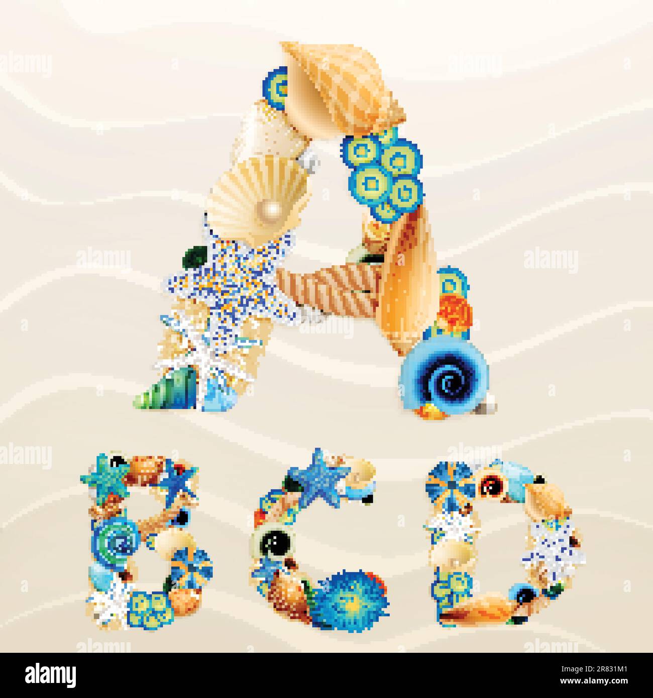 Vector sea life font on sand background. Check my portfolio for other ...