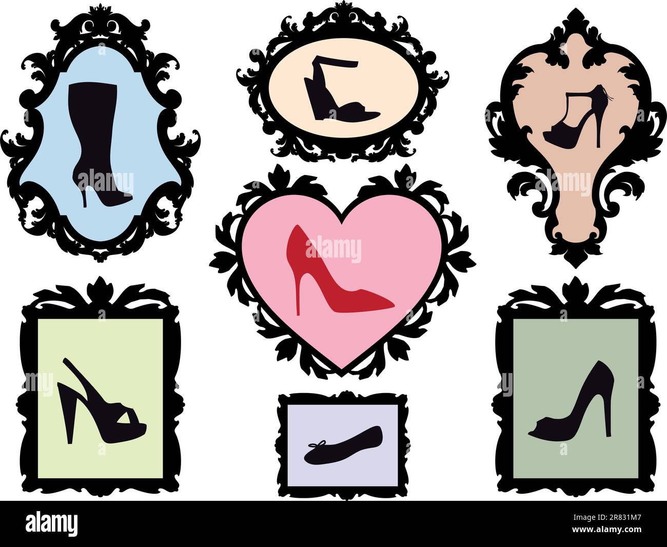 shoe silhouettes in antique picture frames, vector set Stock Vector ...