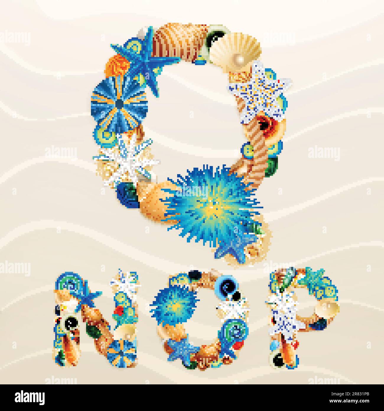 Vector sea life font on sand background. Check my portfolio for other ...