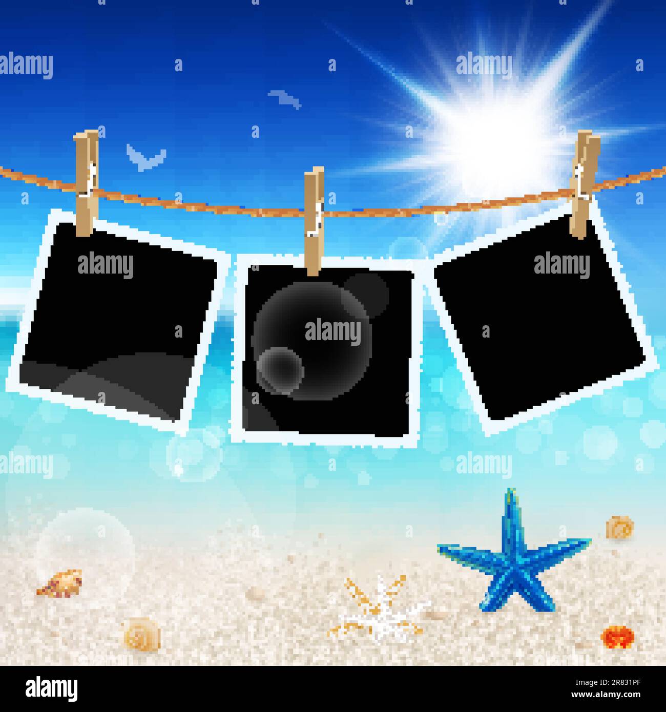 Hanging Pictures on Beautiful seaside background. Vector illustration ...