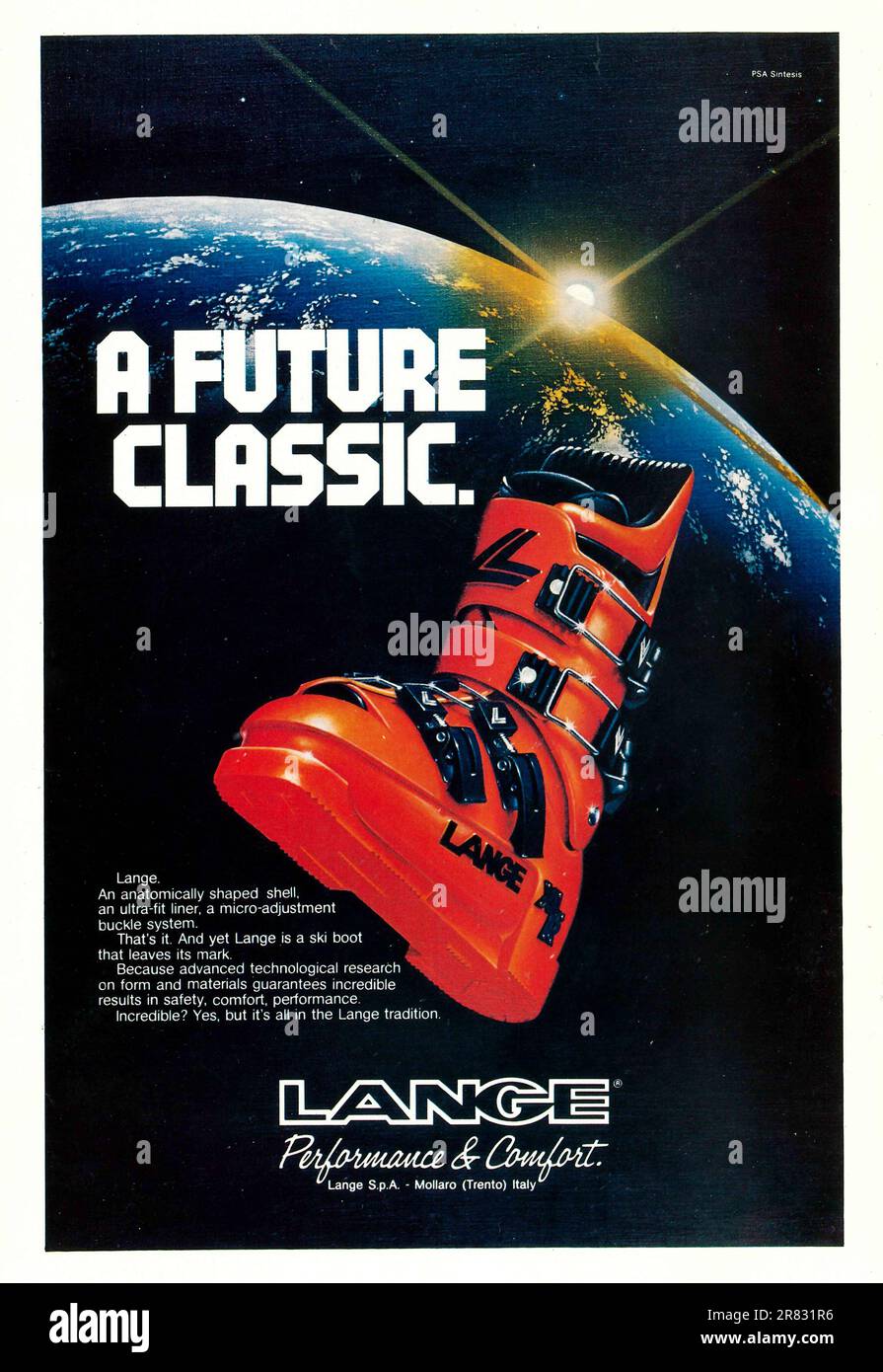 Lange skiing boots advert in a magazine 1979 Stock Photo - Alamy