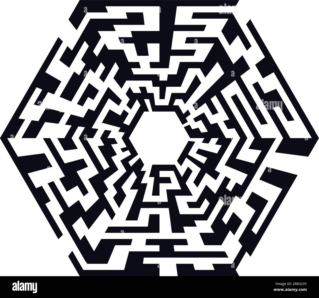 illustration of an abstract maze with the shape of an hexaeder Stock ...