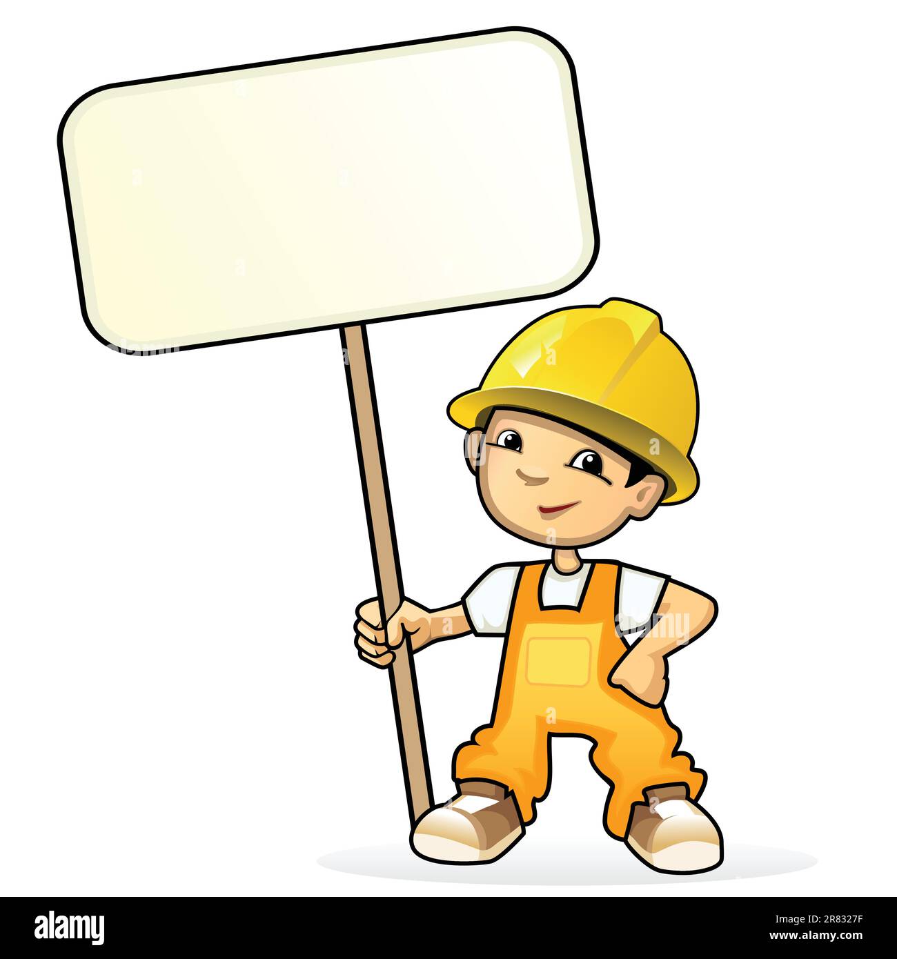 Vector illustration of a young builder with sign Stock Vector Image ...