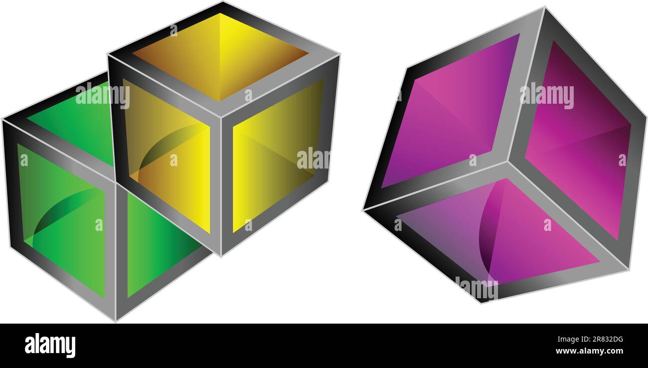 Vector 3d colorful glass cubes with reflection. Isolation over white ...