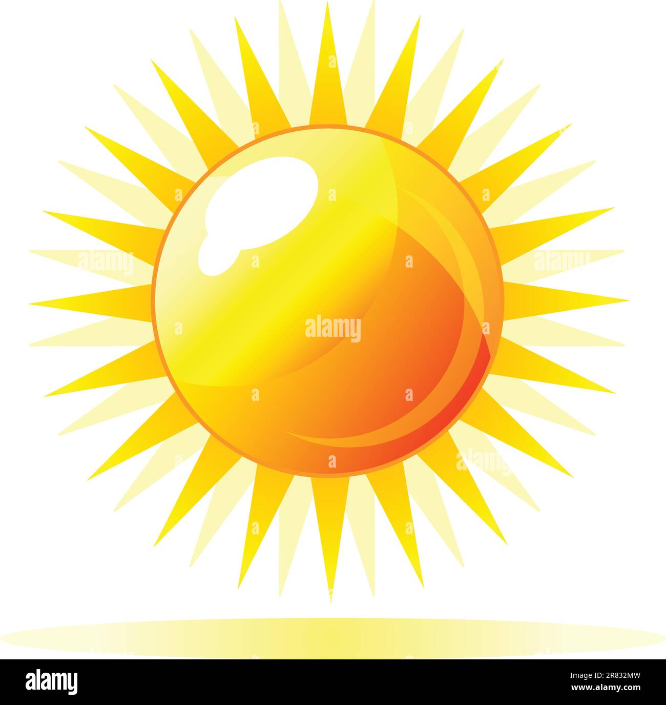Abstract vector shiny sun icon with reflection. Isolation over white ...