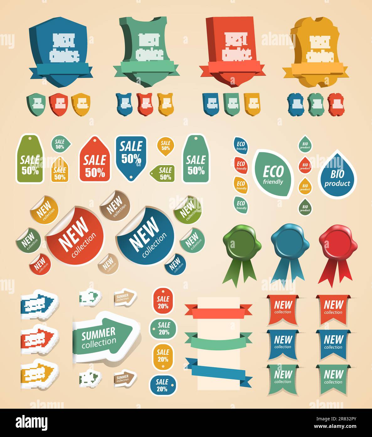 Design vintage elements: tags, stickers, ribbons and other. Vector ...