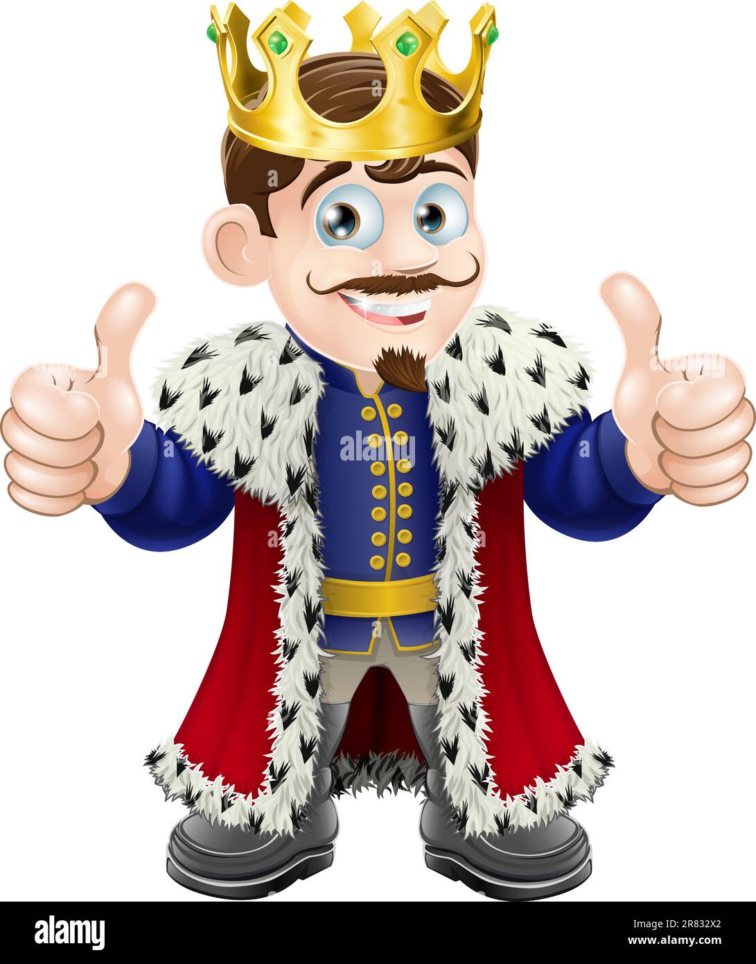 Cartoon illustration of a cute king with crown and cape giving a double ...