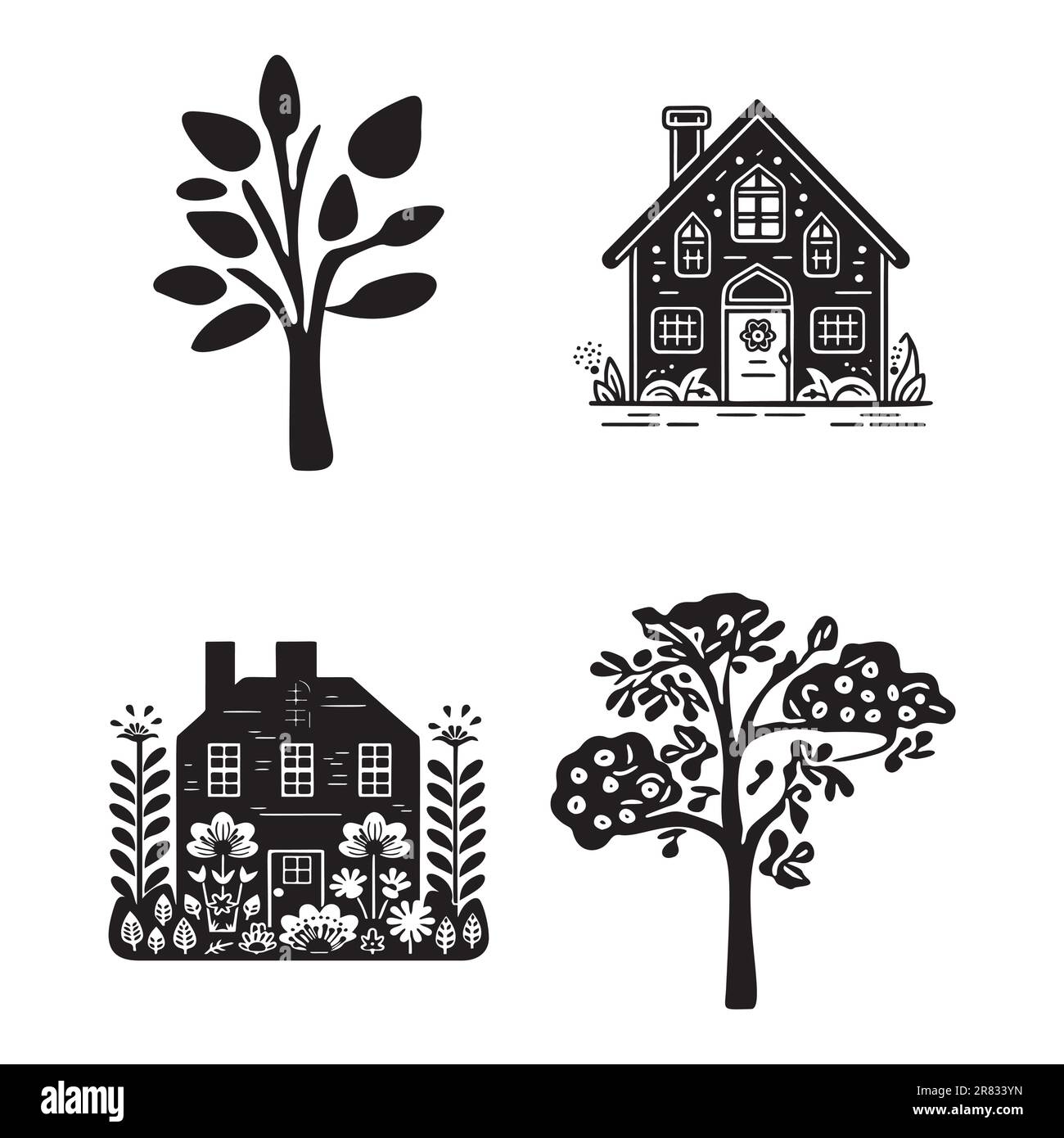 Set of rustic cottage motif in homestead vintage style. Vector ...