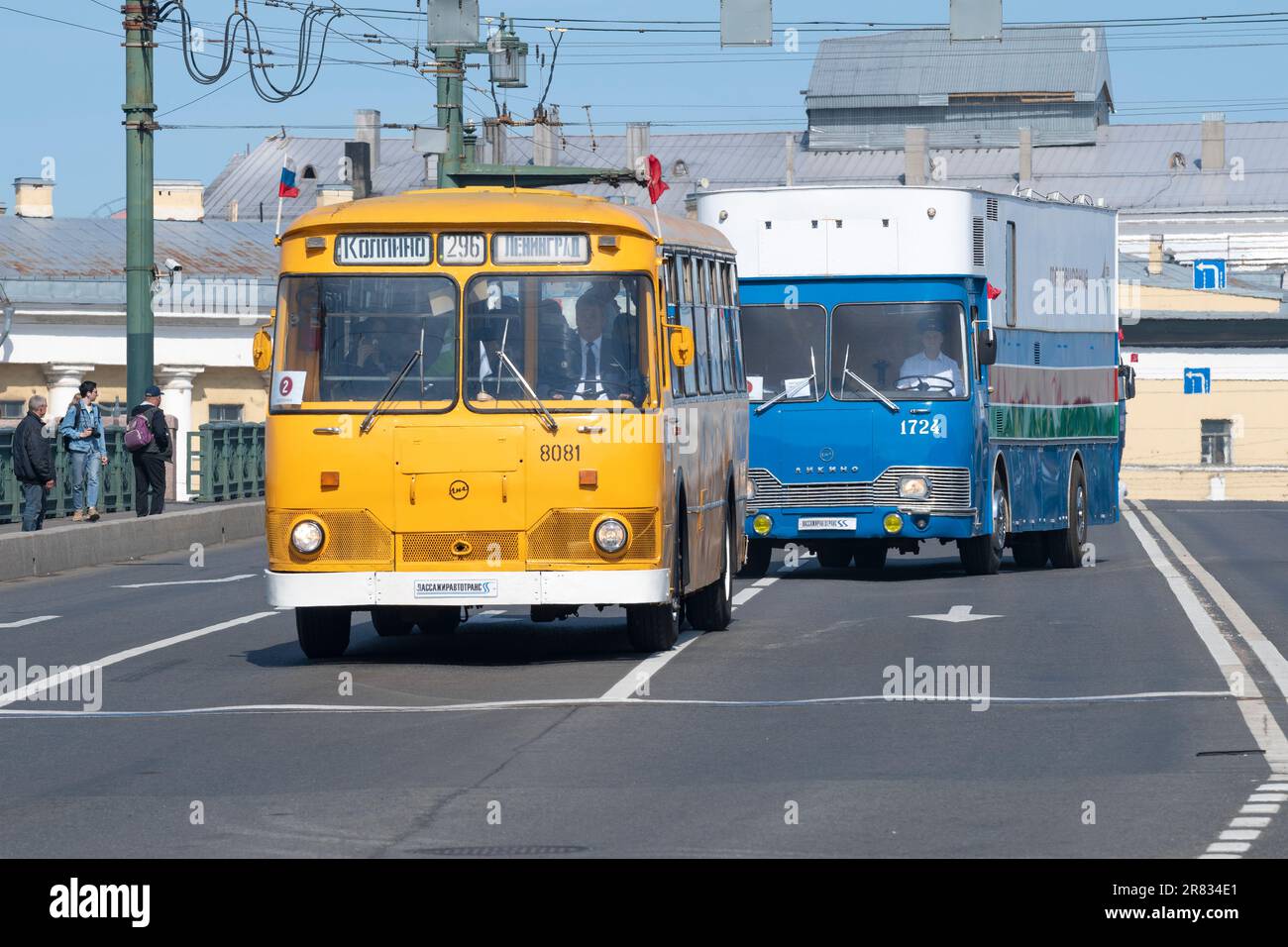 SAINT PETERSBURG, RUSSIA - MAY 20, 2023: Soviet bus LiAZ-667 takes part ...