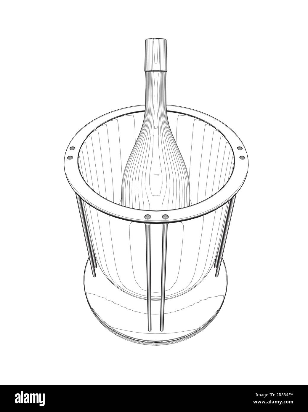 Outline Bottle of champagne in restaurant bucket with ice. Vector ...