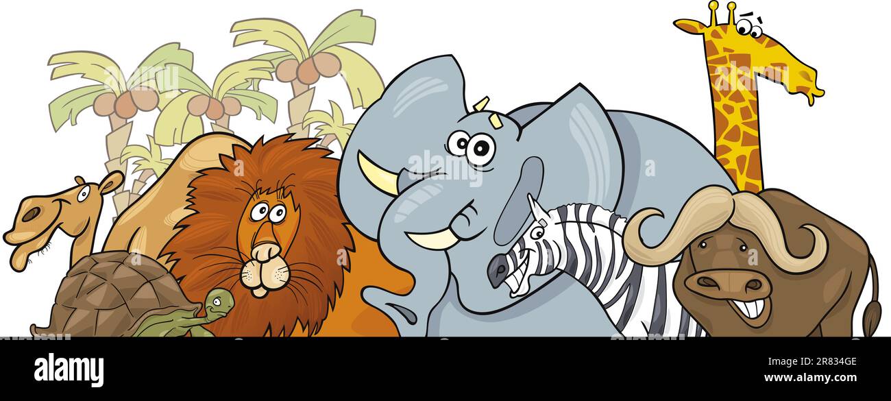 Cartoon illustration of African Safari Wild Animals header design Stock ...