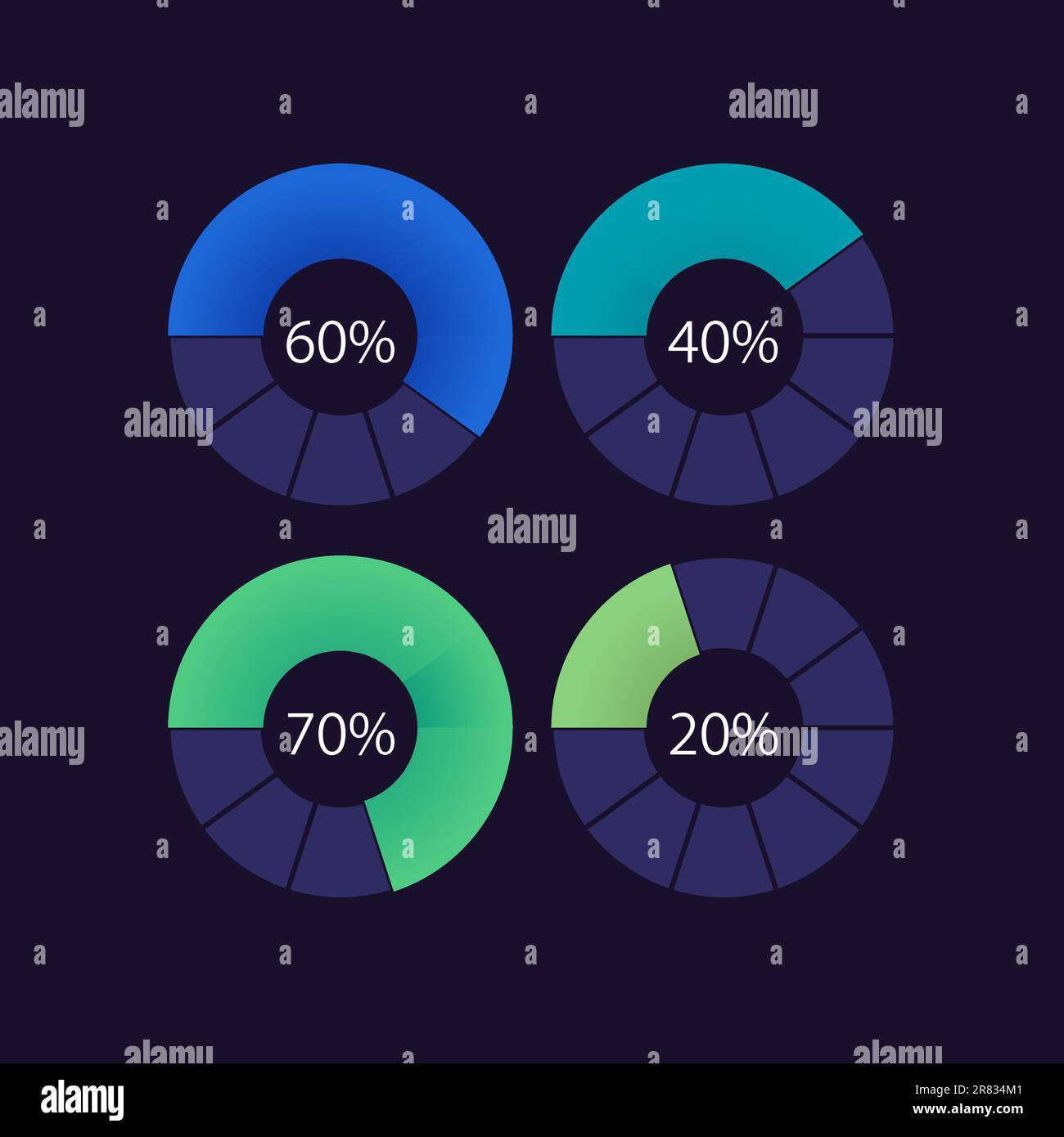 Donut Infographic Chart Design Template Set For Dark Theme Stock Vector