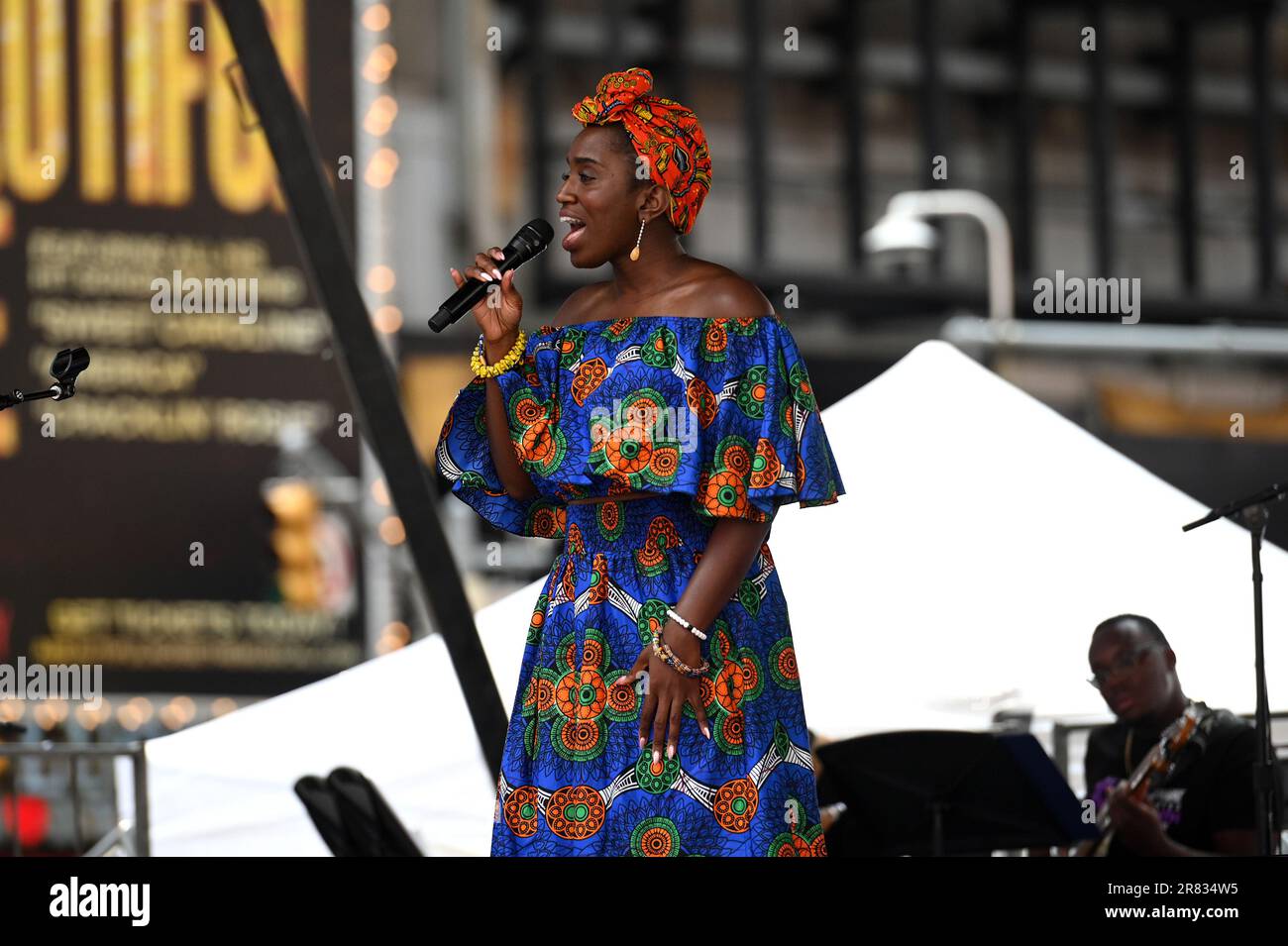 New York, USA. 18th June, 2023. Singer Tesia Kwarteng performs during ...