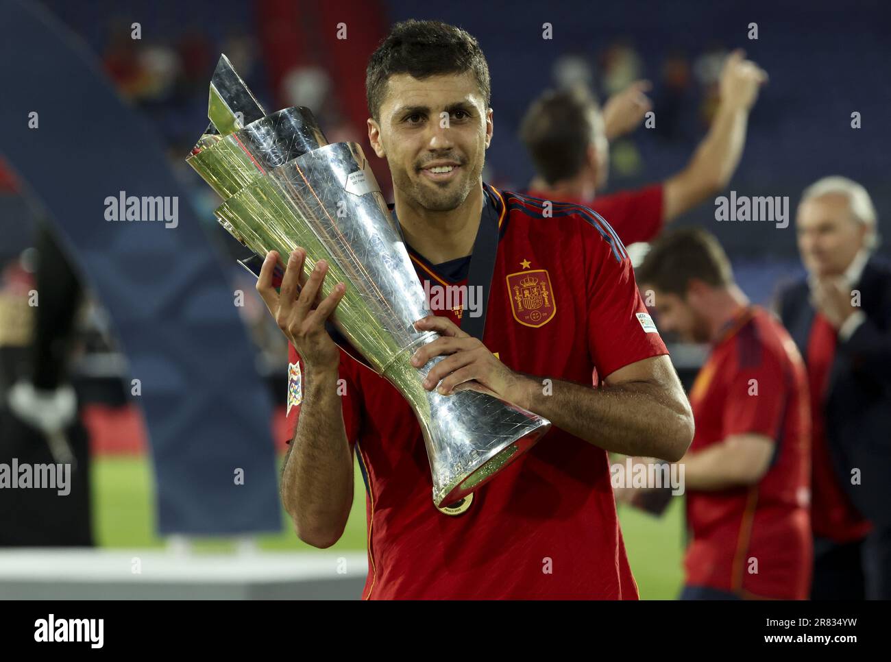 Rodri of Spain celebrates the victory with the trophy following the ...