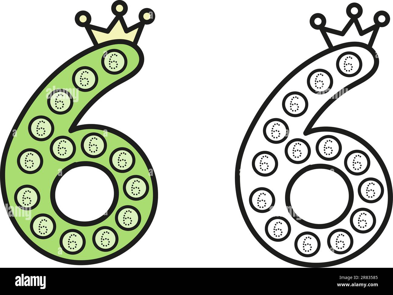 Six - coloring. Vector hand drawn illustration isolated on white ...