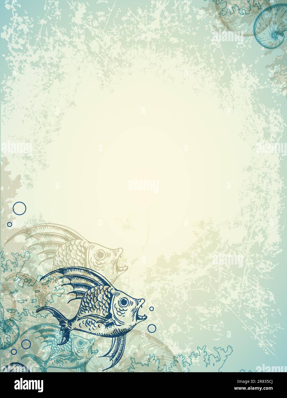 Vintage vector marine background with fishes and shells Stock Vector ...