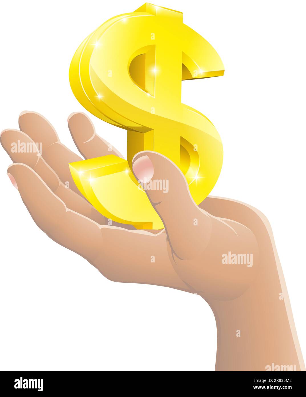 Illustration of a gold dollar sign being held in a hand Stock Vector ...
