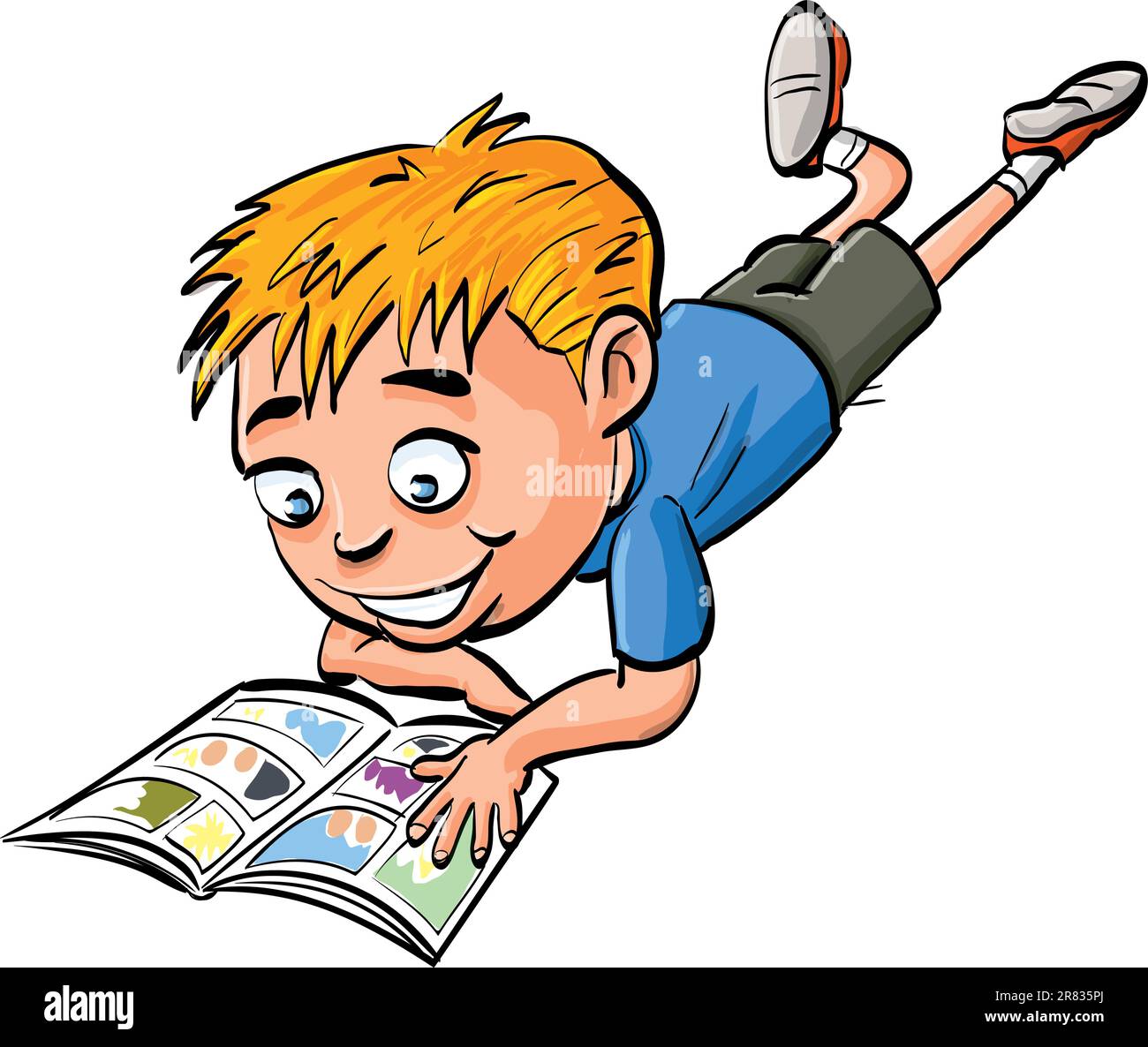 Cartoon boy reading a comic book. Isolated on white Stock Vector Image ...