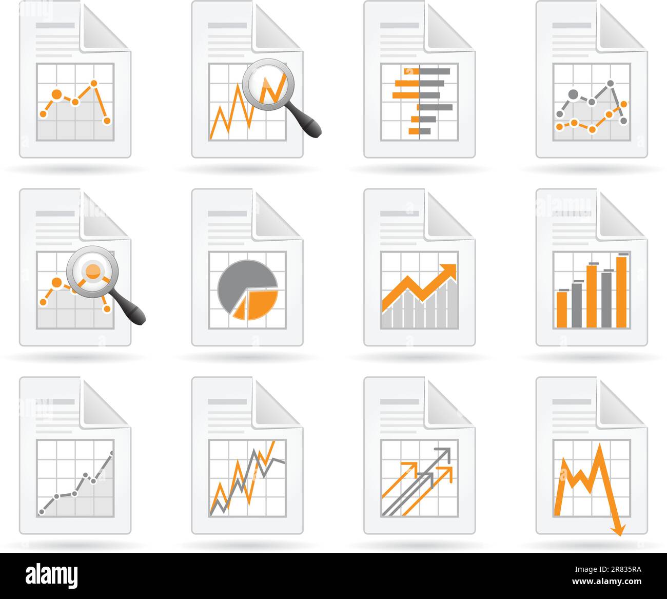 Statistics and analytics file icons with diagrams Stock Vector Image ...