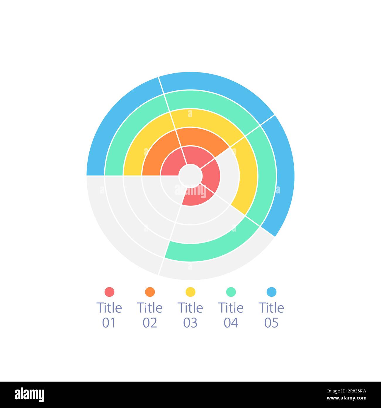 Concentric circle infographic chart design template with five titles ...