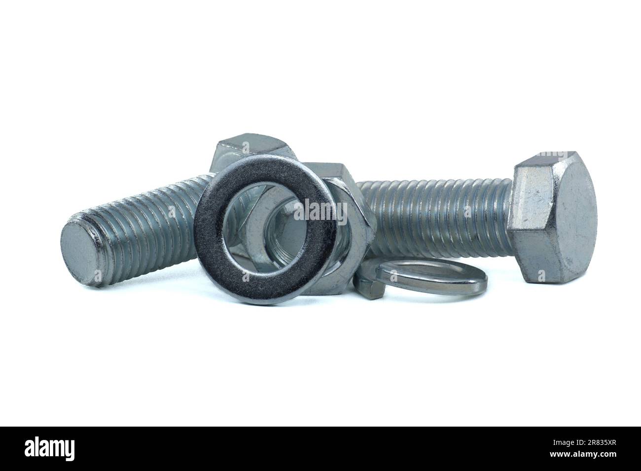 Hexagon external screw and female screw, flat and spring nut washers ...