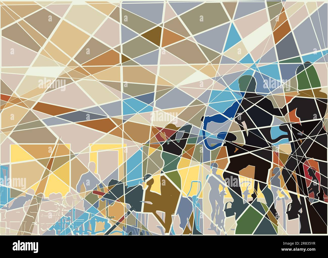 Editable vector batik mosaic design of people exercising in a gym Stock ...