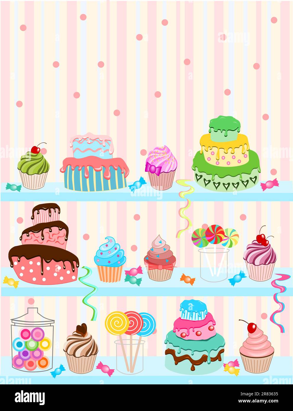 Illustration of sweets and cakes with pastel colors background Stock ...