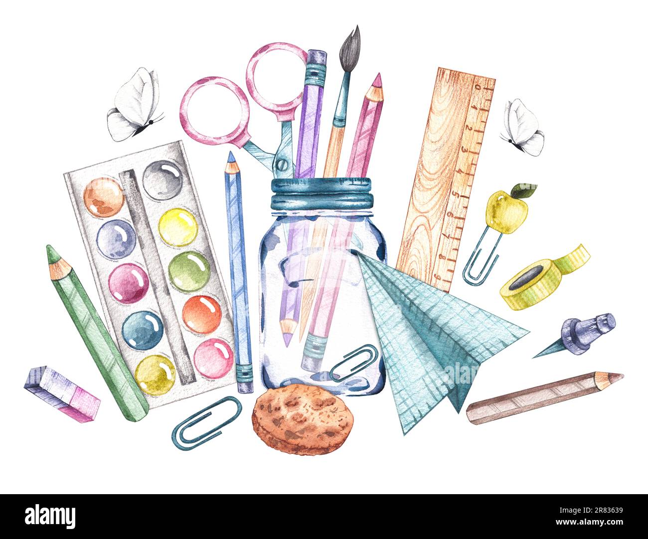 Back to school stationery group isolated on white background ...