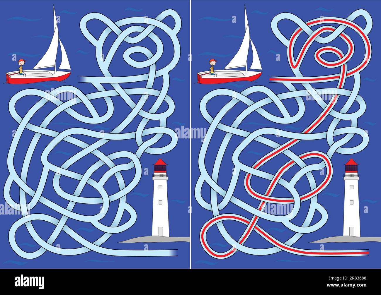 Sailboat maze for kids with a solution Stock Vector Image & Art - Alamy