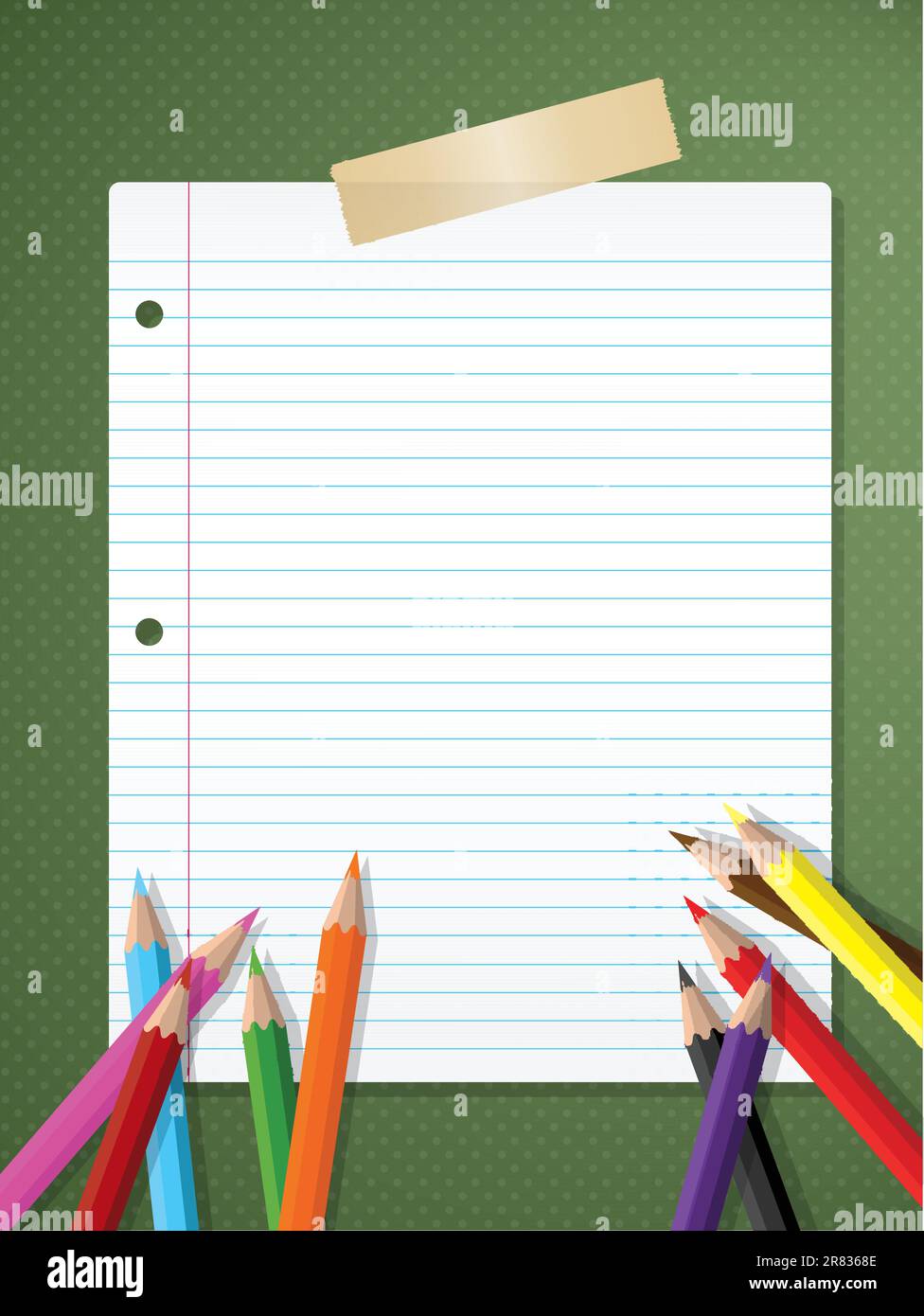 Back to school background with lined paper and coloured pencils Stock ...