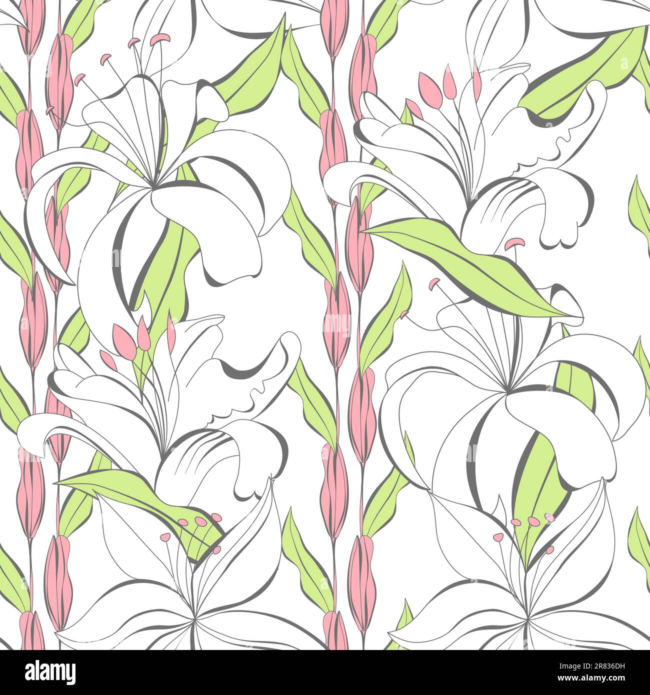 Seamless wallpaper with white Lily flowers Stock Vector Image & Art - Alamy