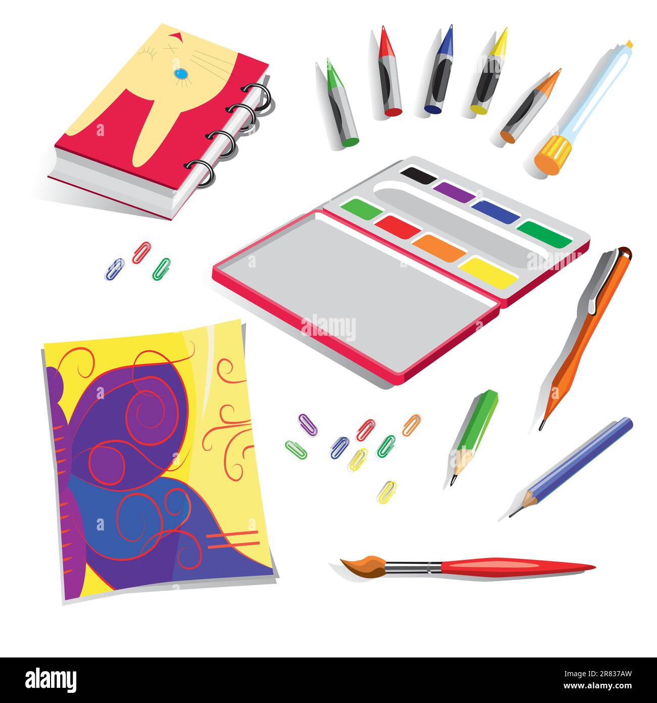Pencil and brush on paper Stock Vector Images - Alamy