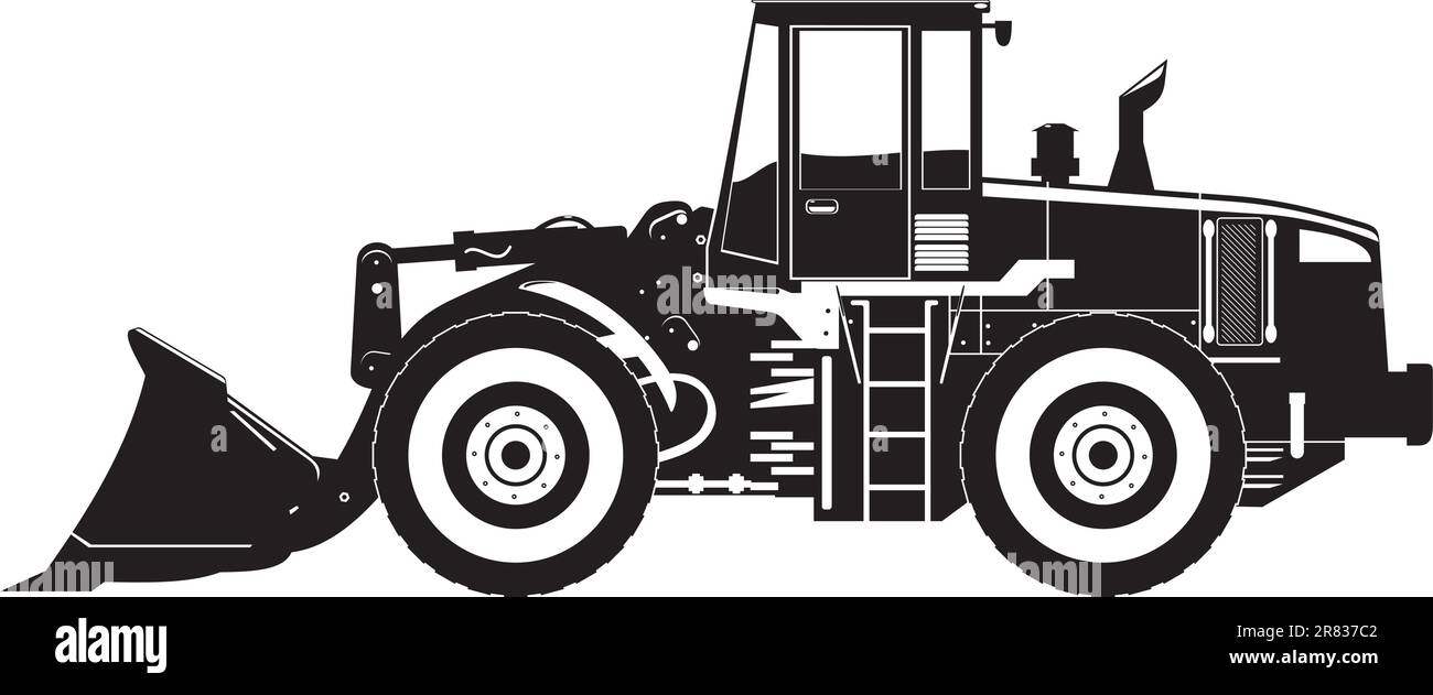 black and white vector illustration of heavy construction loader Stock ...