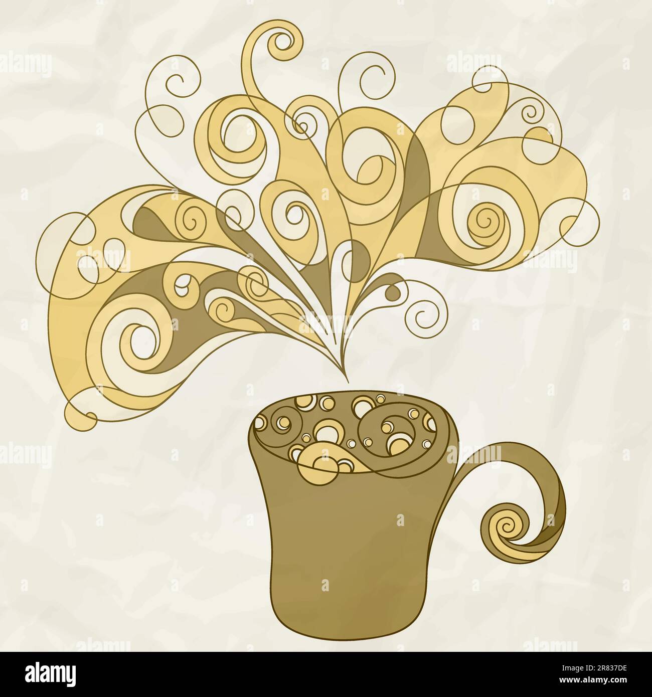 vector stylized cup of coffee with bubbles and steam on crumpled paper ...