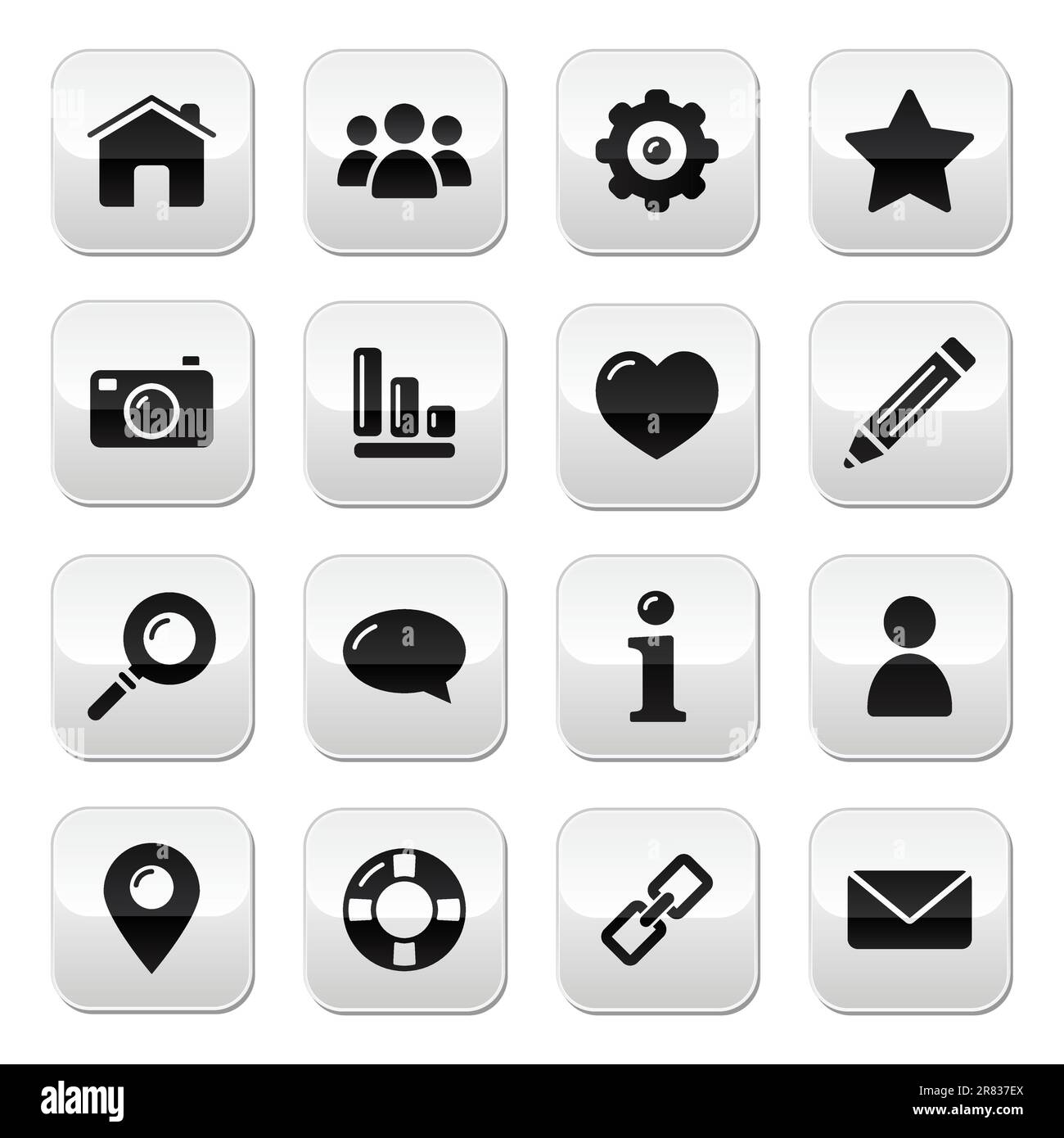 Glossy modern clean square buttons for the web navigation: user, chart ...