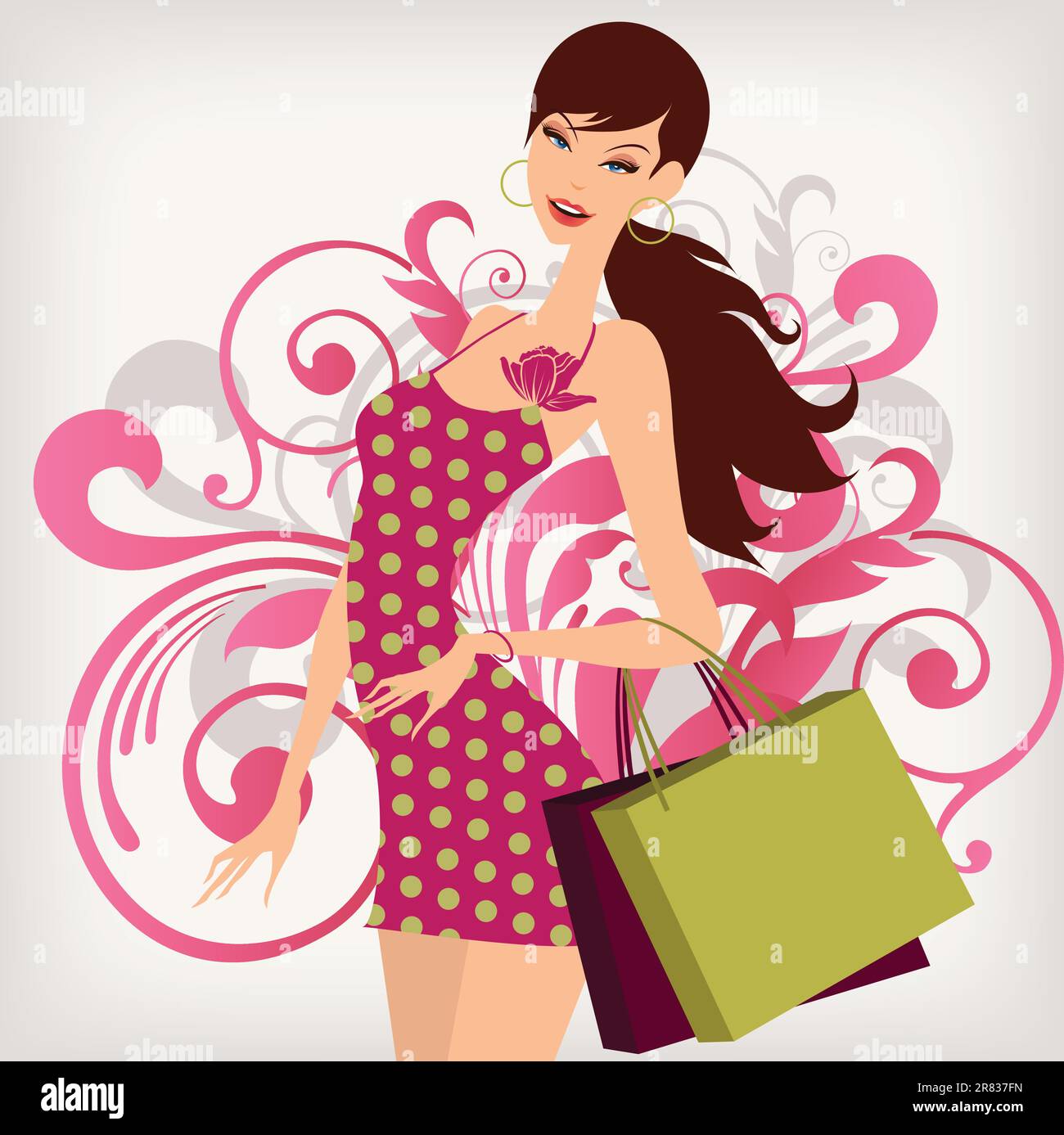 illustration drawing of shopping girl Stock Vector Image & Art - Alamy