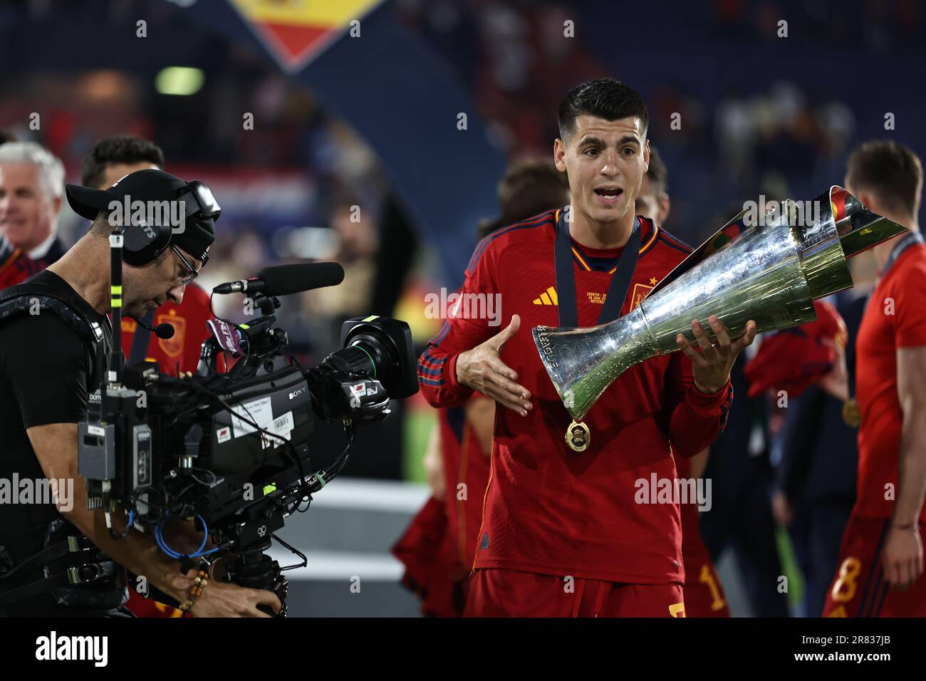 ROTTERDAM, Netherlands. , . 7 Alvaro Morata with the Trophy, SPAIN vs ...