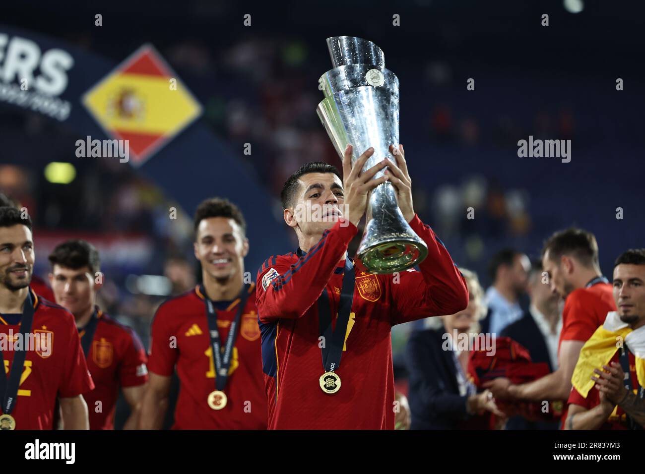 ROTTERDAM, Netherlands. , . 7 Alvaro Morata with the Trophy, SPAIN vs ...