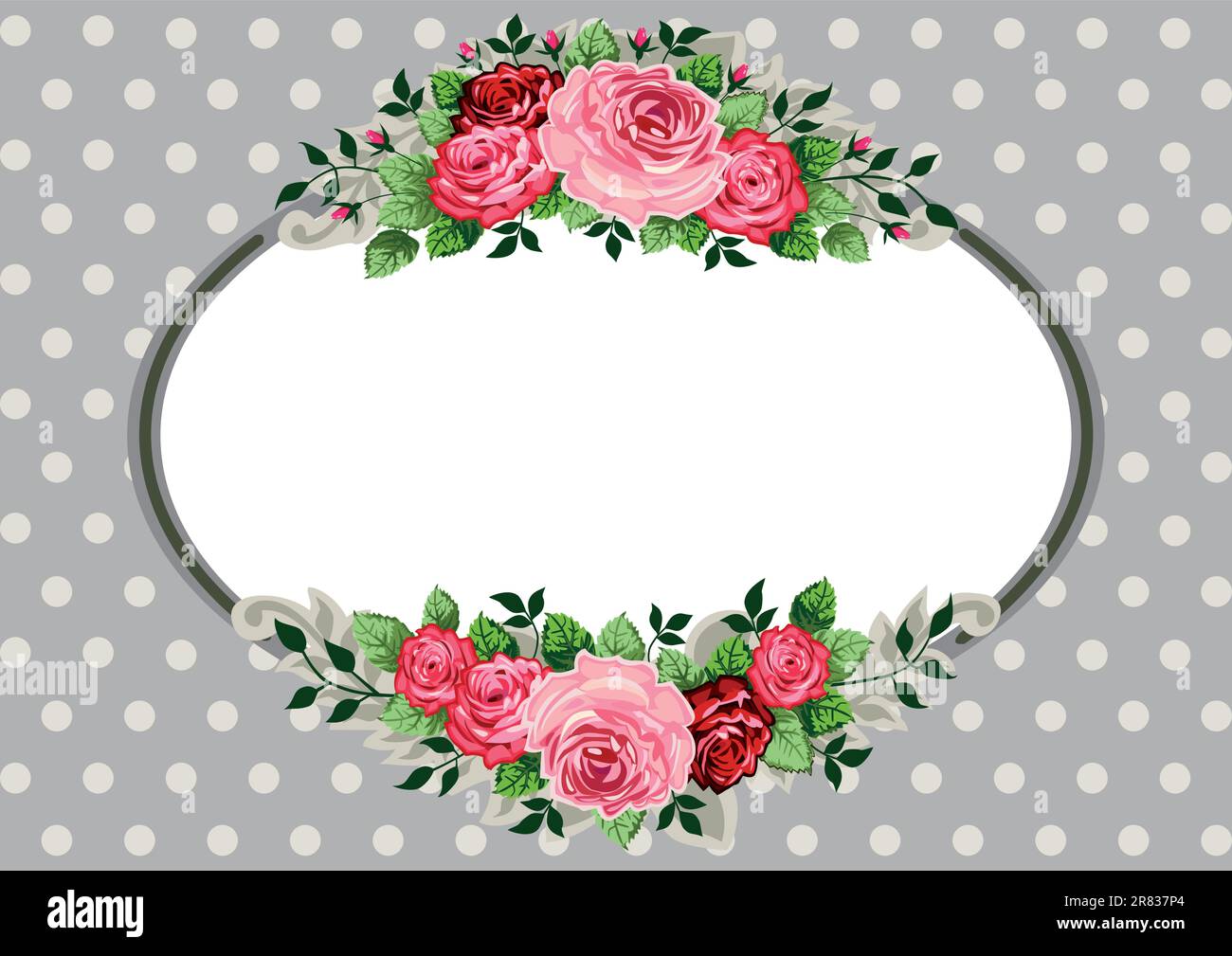 Retro roses oval frame and ornaments with space for your text or design ...