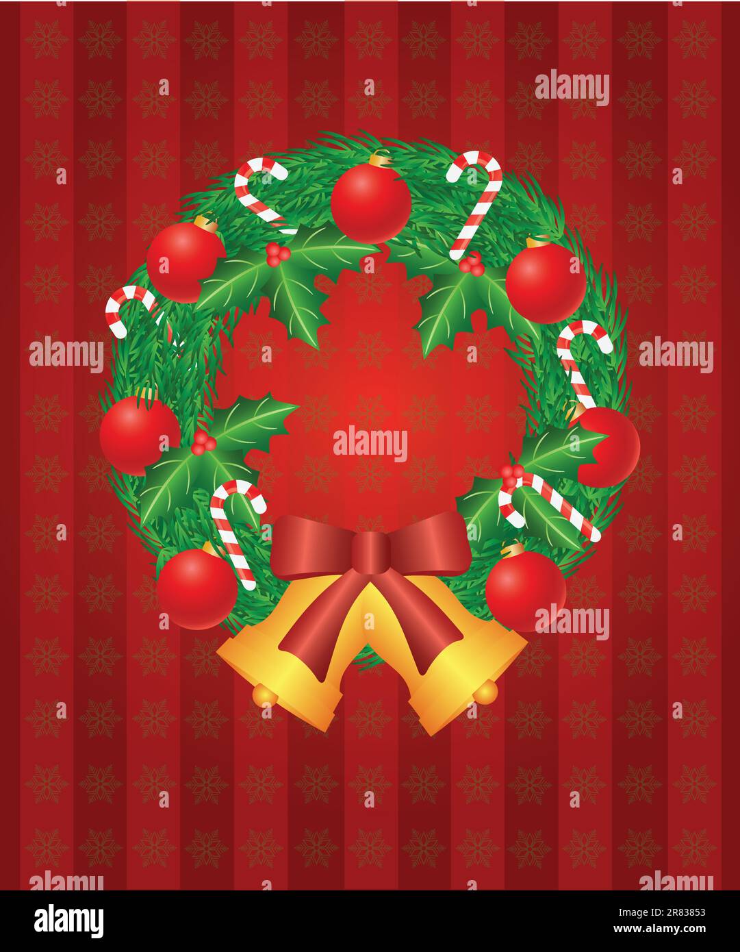 Christmas Wreath with Tree Ornaments Candy Cane Holly Leaf Berries ...