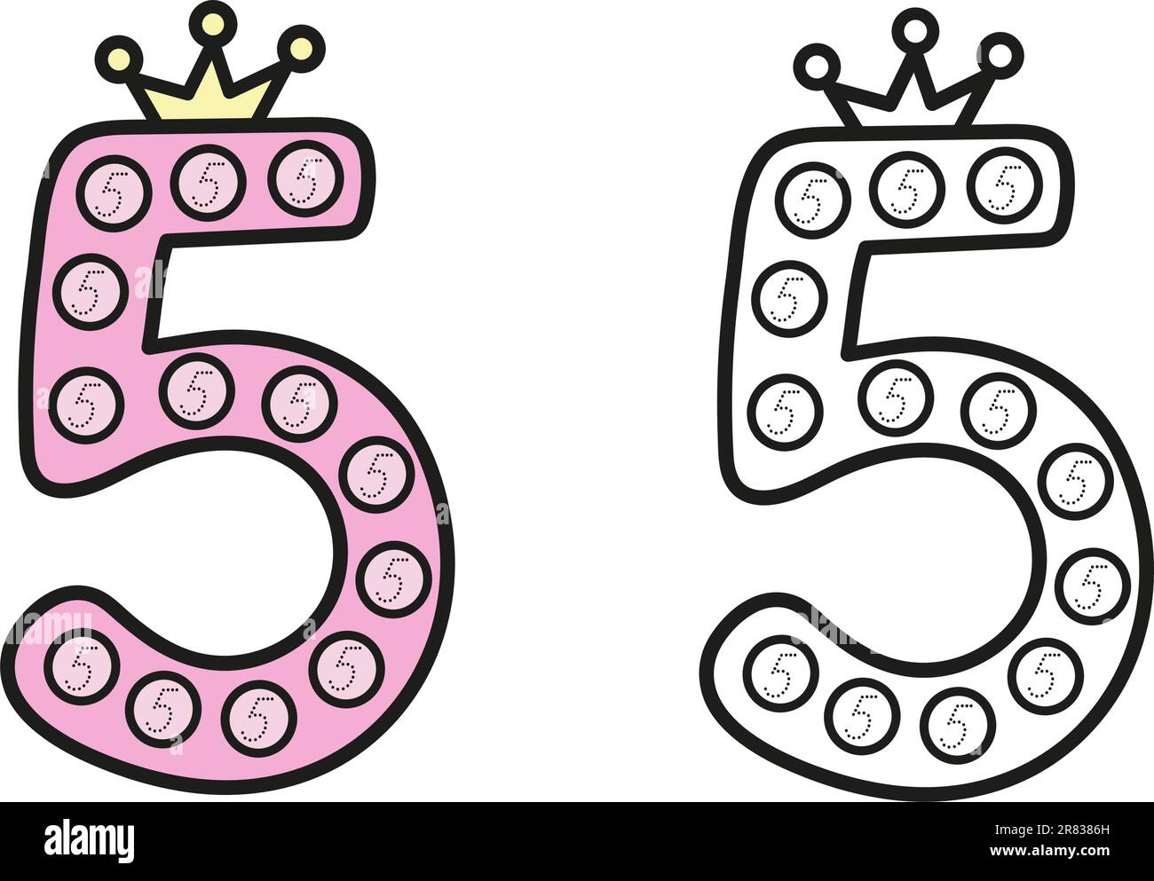 Five - coloring. Vector hand drawn illustration isolated on white ...