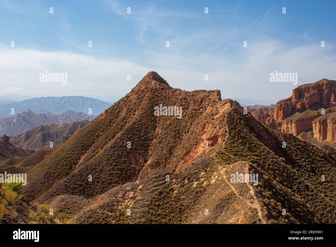 Aerial Top View of Rainbow Mountains Geological Park. Stripy Zhangye ...
