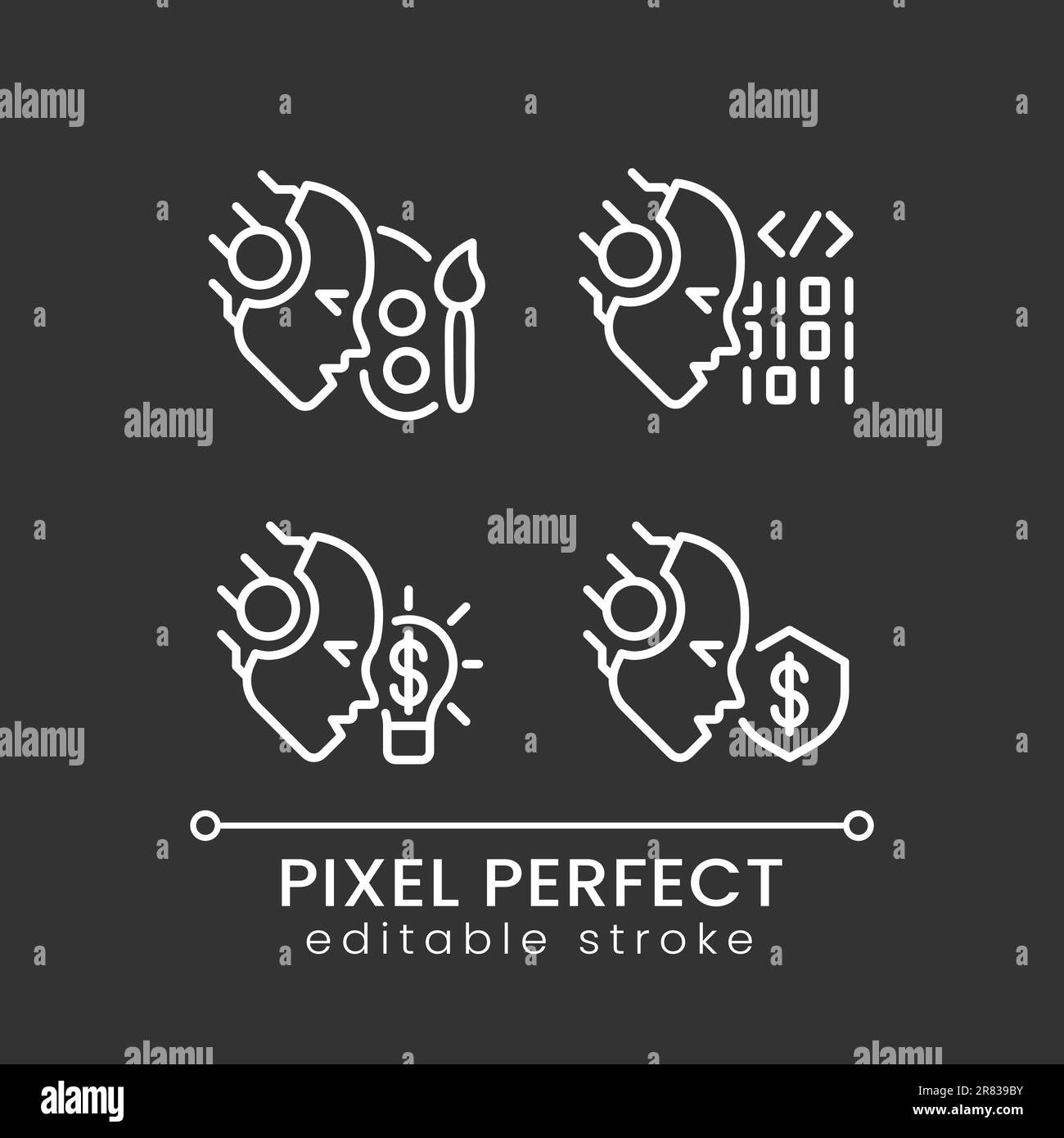 Artificial intelligence skills pixel perfect white linear icons set for ... Artificial intelligence skills pixel perfect white linear icons set for ...